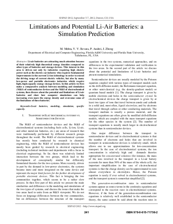 (PDF) Limitations and Potential Li-Air Batteries: a Simulation Prediction