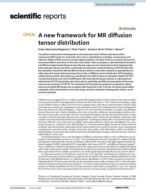 (PDF) A new framework for MR diffusion tensor distribution