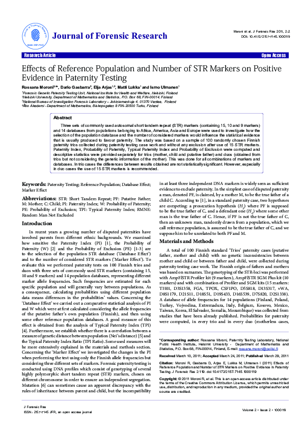 (PDF) Effects of Reference Population and Number of STR Markers on ...