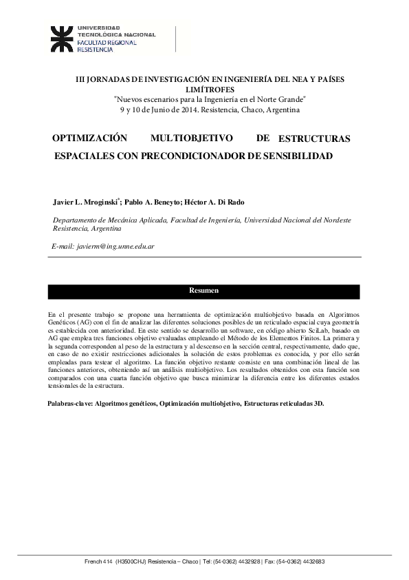 (PDF) Optimización multiobjetivo de estructuras espaciales con precondicionador de sensibilidad