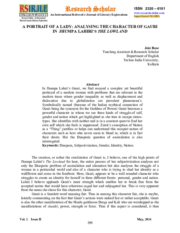(PDF) A Portrait of a Lady: Analysing the Character of Gauri in Jhumpa ...