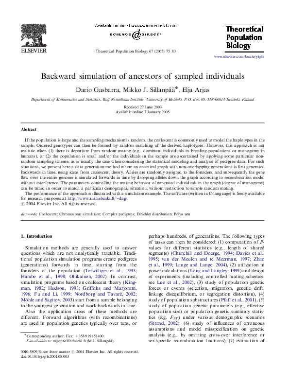 Pdf Backward Simulation Of Ancestors Of Sampled Individuals Dario Gasbarra