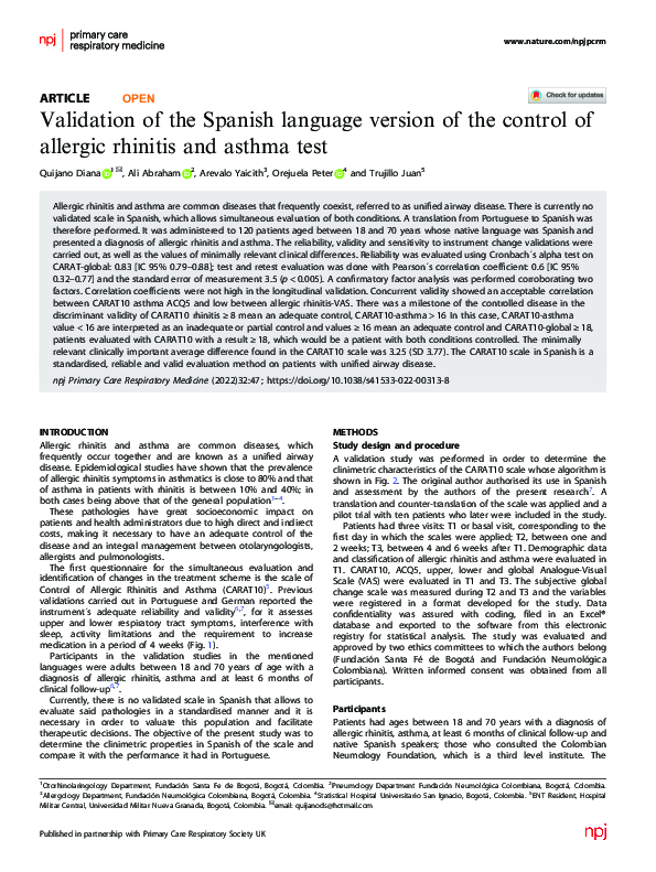 (PDF) Validation of the Spanish language version of the control of ...