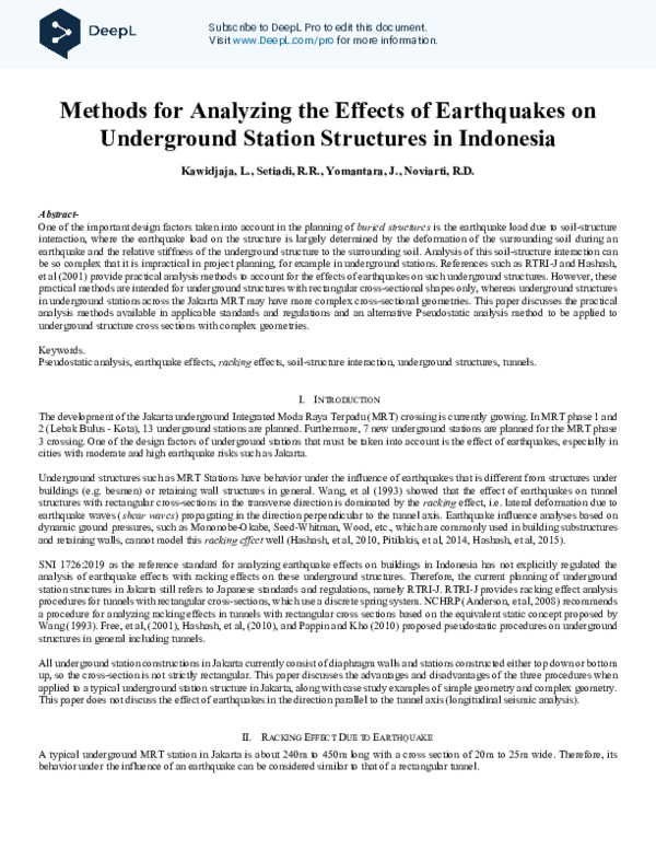 (PDF) Methods for Analyzing the Effects of Earthquakes on Underground ...