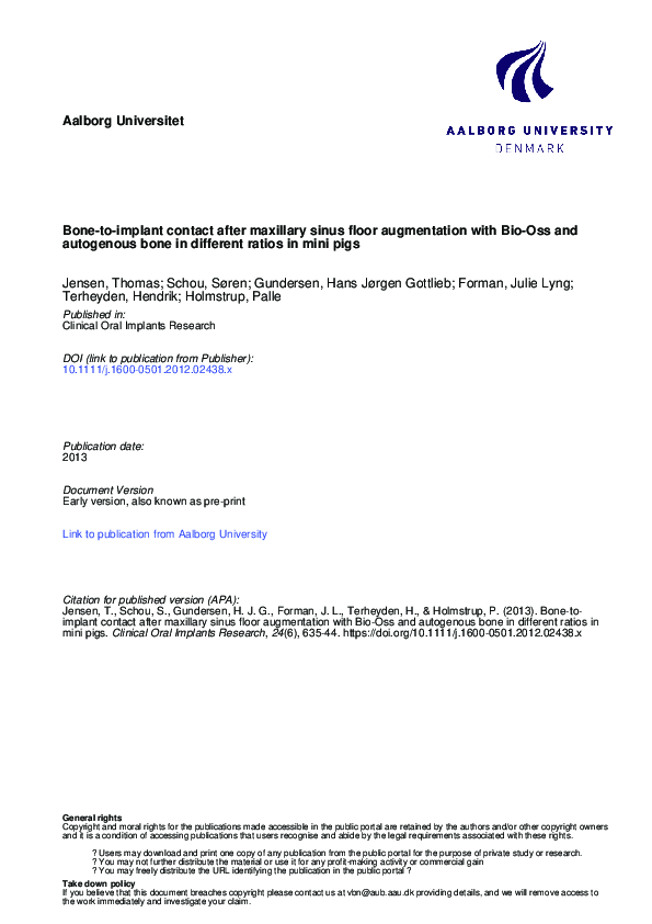 (PDF) Bone-to-implant contact after maxillary sinus floor augmentation ...