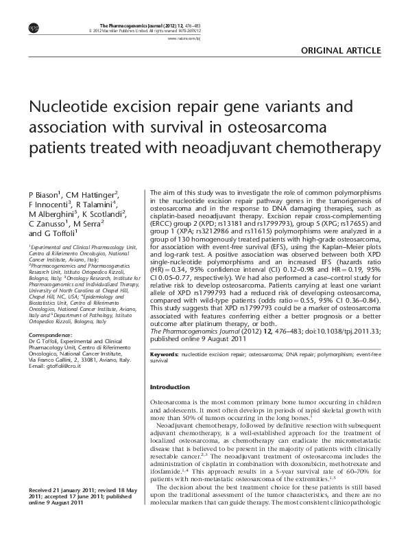 (PDF) Nucleotide excision repair gene variants and association with ...