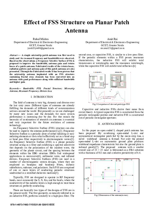 (PDF) Effect of FSS structure on planar patch antenna | Rahul Mishra ...