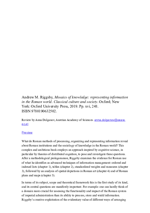 (PDF) BMCR Review of A. Riggsby, Mosaics of Knowledge: Representing ...