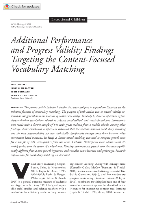 (PDF) Additional Performance and Progress Validity Findings Targeting ...