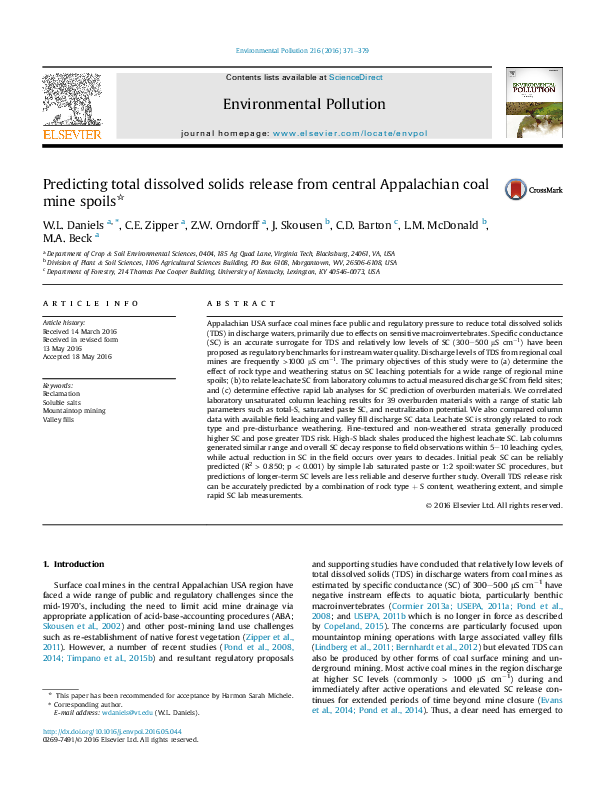 (PDF) Predicting TDS Release from Overburden Materials