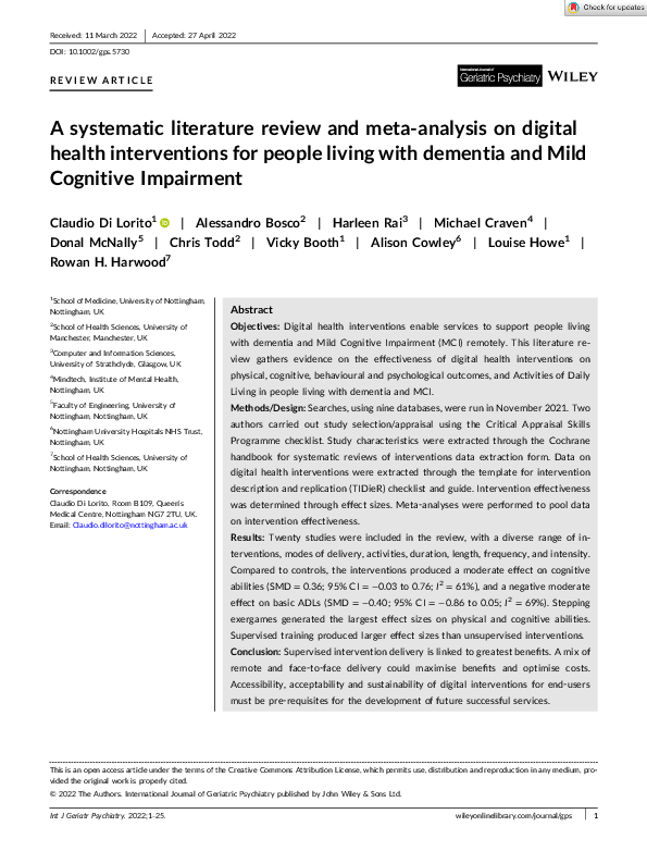 (PDF) A systematic literature review and meta‐analysis on digital health interventions for ...