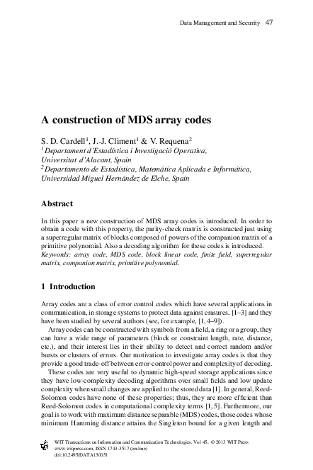 (PDF) A construction of MDS array codes