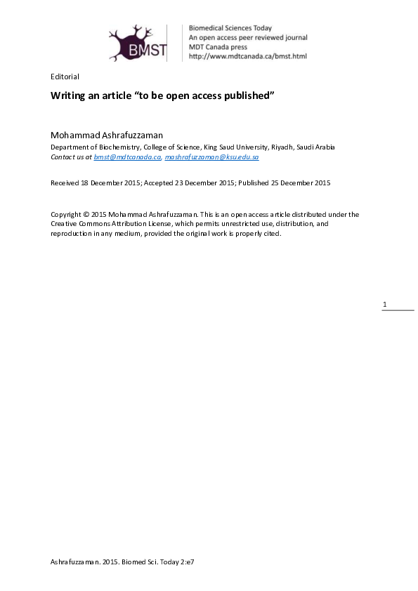 (PDF) Writing an article “to be open access published” | Piyal Barua ...