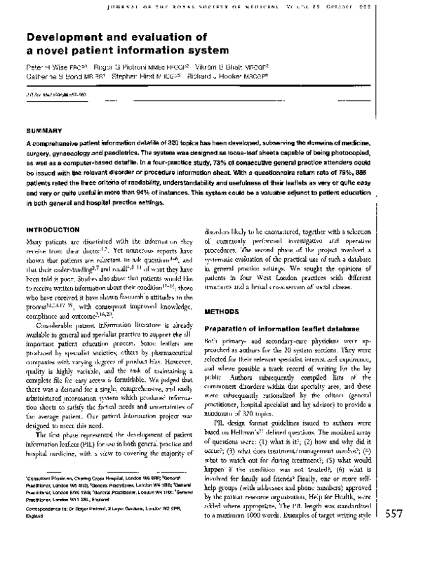 (PDF) Development and Evaluation of a Novel Patient Information System