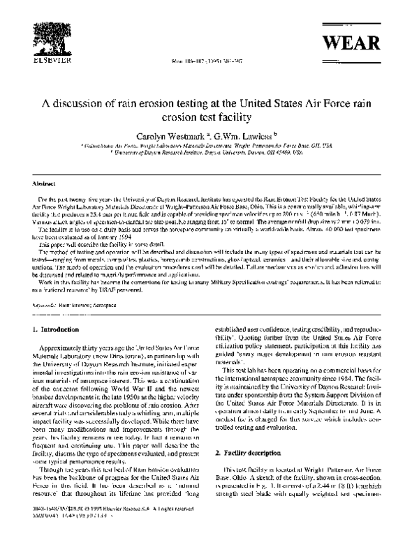 (PDF) A discussion of rain erosion testing at the United States Air ...