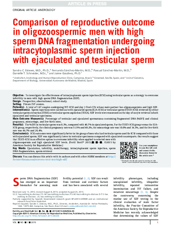 (PDF) Comparison of reproductive outcome in oligozoospermic men with ...