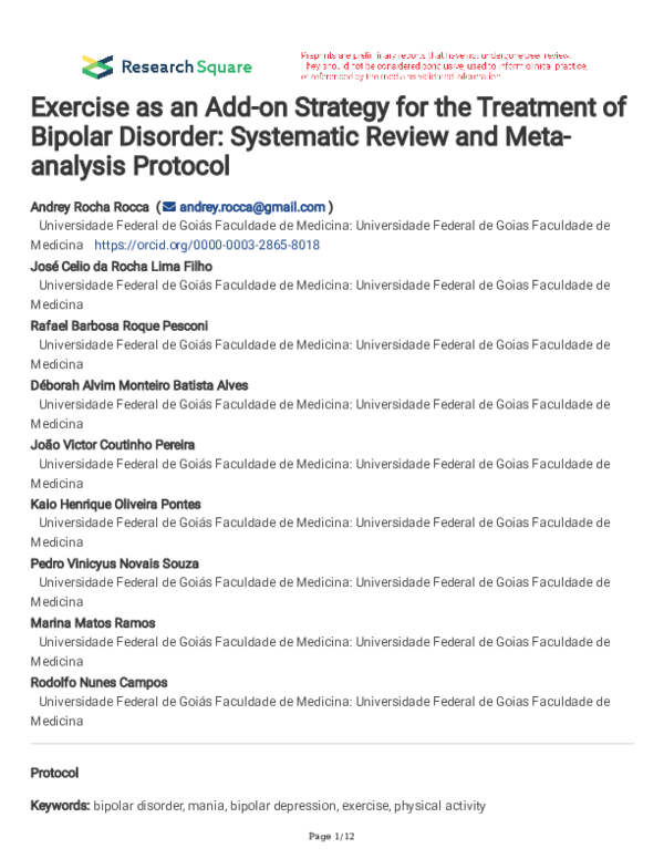 (PDF) Exercise as an Add-on Strategy for the Treatment of Bipolar ...