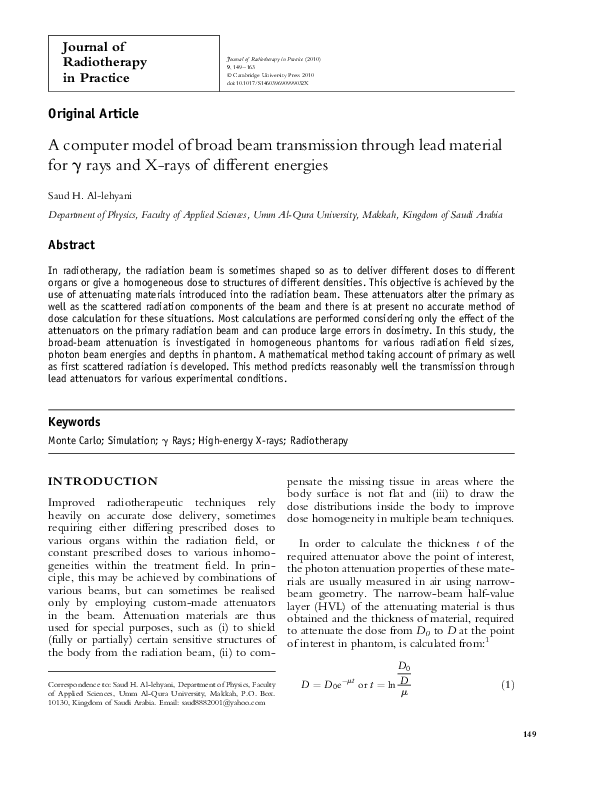 (PDF) A computer model of broad beam transmission through lead material ...