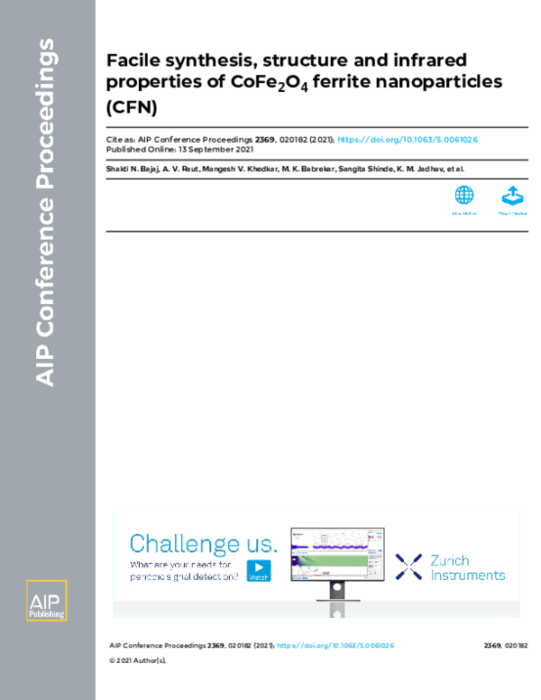 (PDF) Facile synthesis, structure and infrared properties of CoFe2O4 ferrite nanoparticles (CFN)