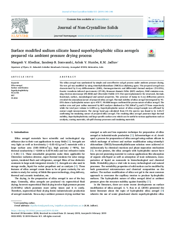 (PDF) Superhydrophobic Sodium Silicate Silica Aerogels