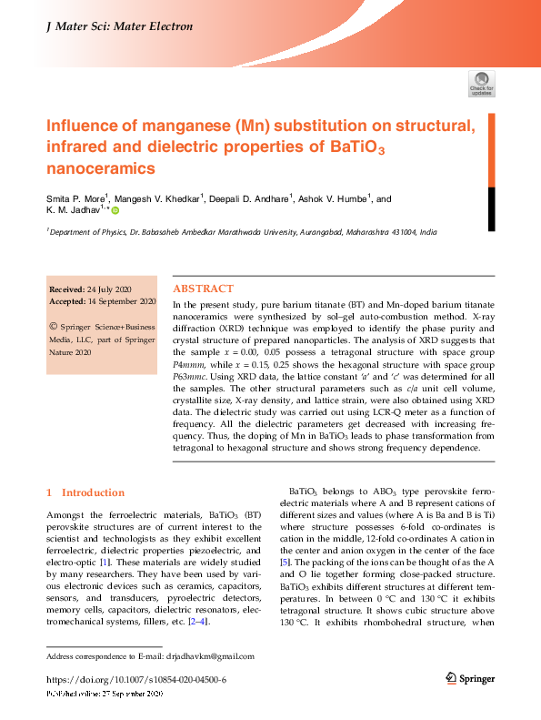 (PDF) Influence of manganese (Mn) substitution on structural, infrared and dielectric properties ...
