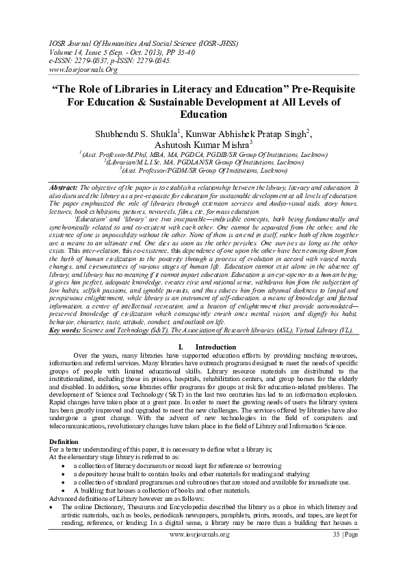 (PDF) “The Role of Libraries in Literacy and Education” Pre-Requisite ...