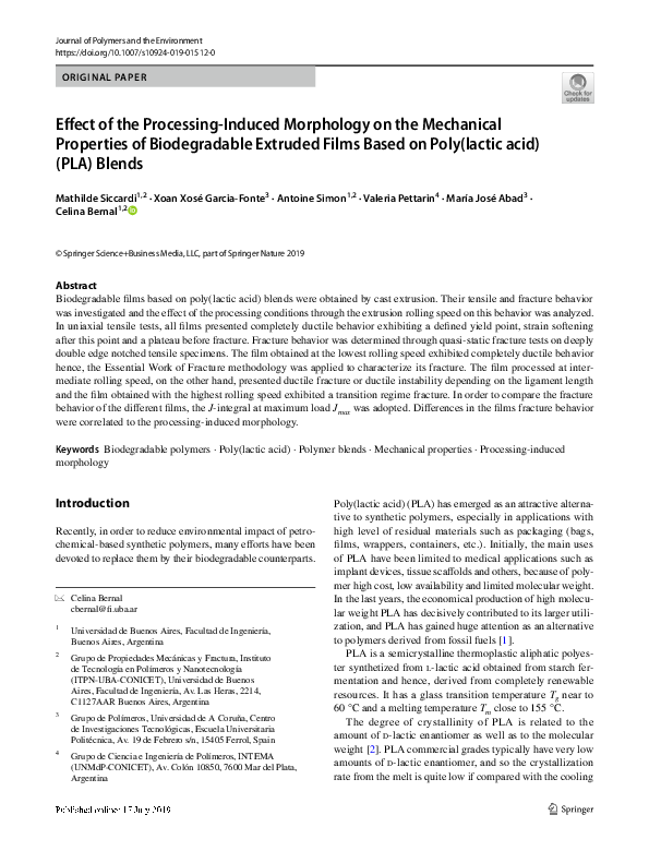 (PDF) Effect of the Processing-Induced Morphology on the Mechanical Properties of Biodegradable ...