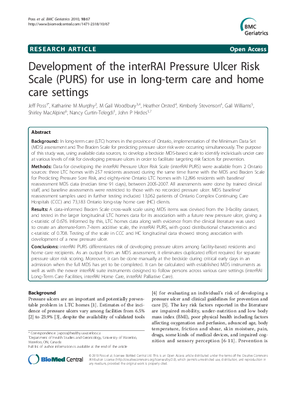 (PDF) Development of the interRAI Pressure Ulcer Risk Scale (PURS) for ...