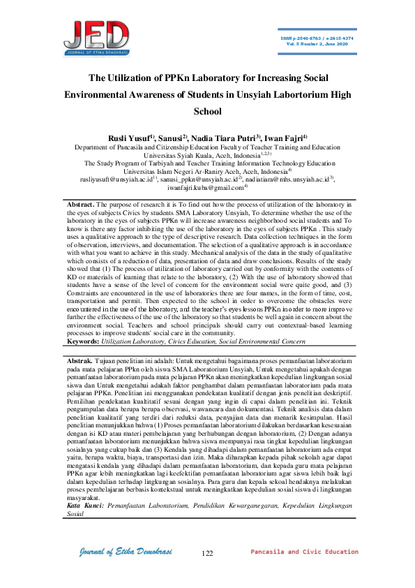 (PDF) The Utilization of PPKn Laboratory for Increasing Social ...