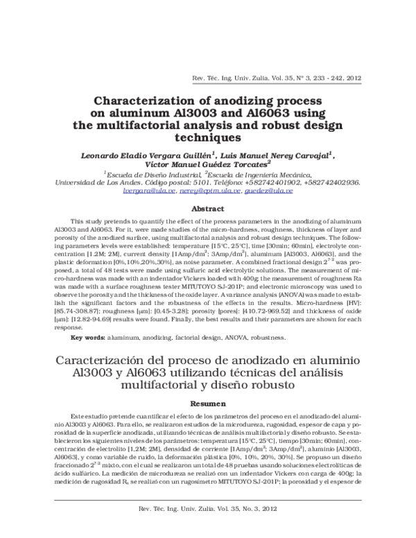 (PDF) Characterization of anodizing process on aluminum Al3003 and ...