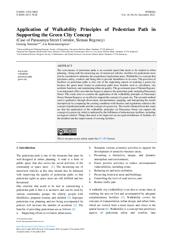 (PDF) Application of Walkability Principles of Pedestrian Path in ...