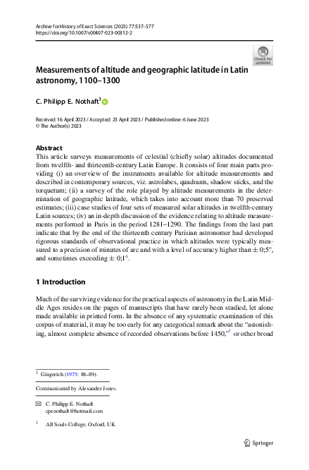 (PDF) Measurements of Altitude and Geographic Latitude in Latin ...