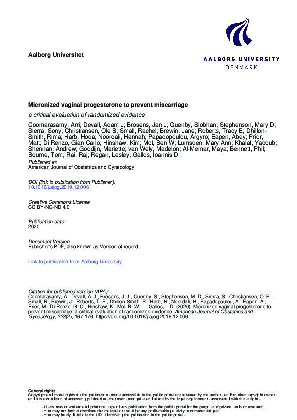 (PDF) Micronized Vaginal Progesterone to Prevent Miscarriage: A ...