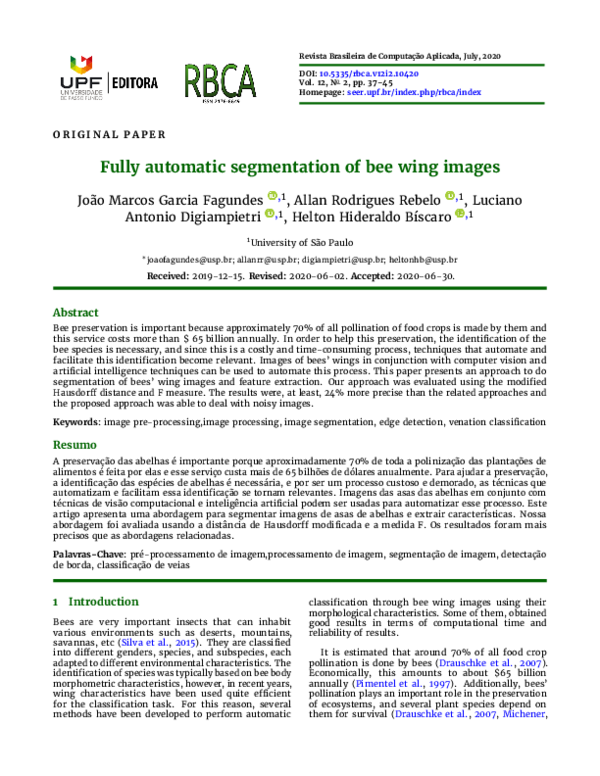 (PDF) Fully automatic segmentation of bee wing images