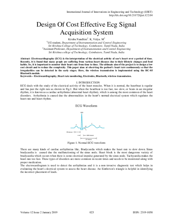 Pdf Design Of Cost Effective Ecg Signal Acquisition System