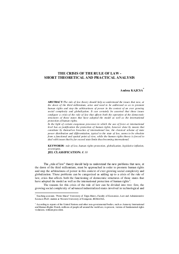 (PDF) The Crisis of the Rule of Law -Short Theoretical and Practical ...