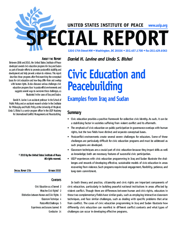 (PDF) Civic Education and Peacebuilding: Examples from Iraq and Sudan