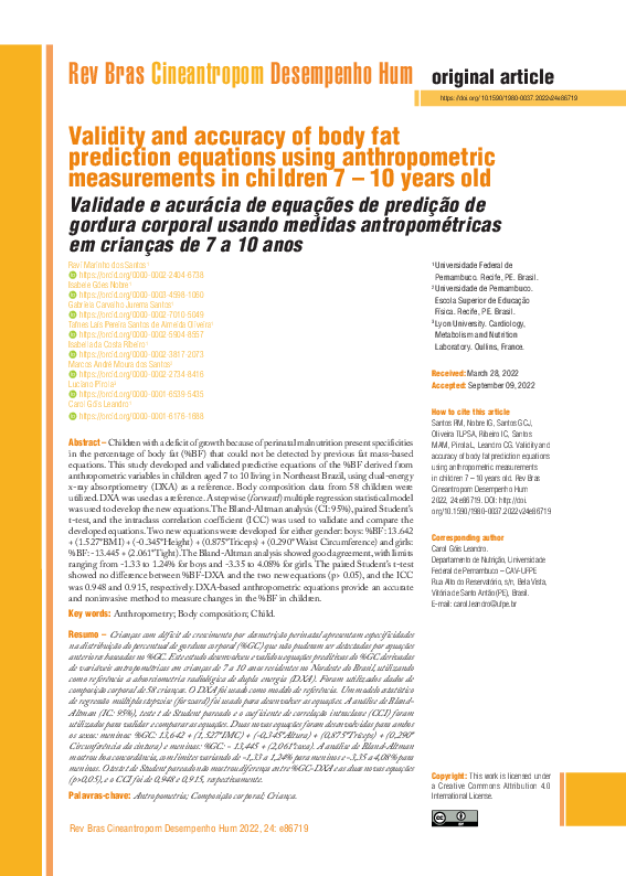 (PDF) Validity and accuracy of body fat prediction equations using ...