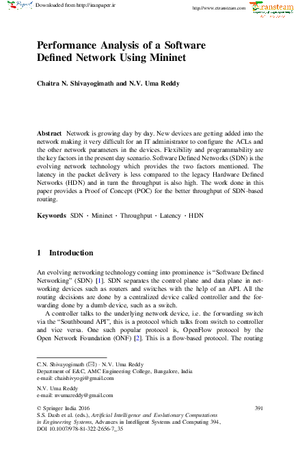 (PDF) Performance Analysis of a Software Defined Network Using Mininet