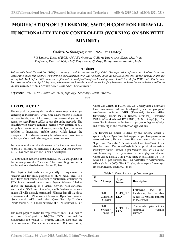 Pdf Modification Of L3 Learning Switch Code For Firewall Functionality In Pox Controller