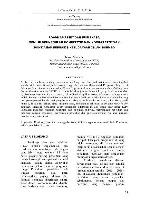 (PDF) Roadmap Riset dan Publikasi; Menuju Keunggulan Kompetitif dan Komparatif IAIN Pontianak ...