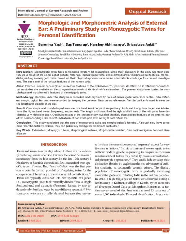 (PDF) Morphologic and Morphometric Analysis of External Ear: A ...