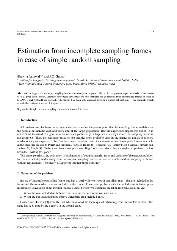 (PDF) Estimation from incomplete sampling frames in case of simple random sampling