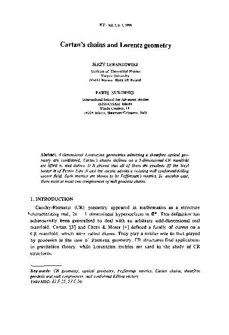 (PDF) Cartan's chains and Lorentz geometry