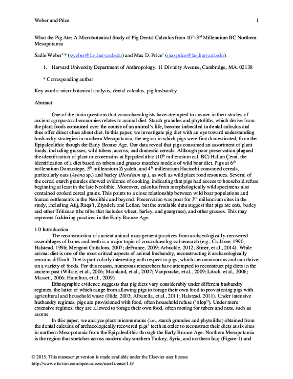 (PDF) What the pig ate: A microbotanical study of pig dental calculus ...