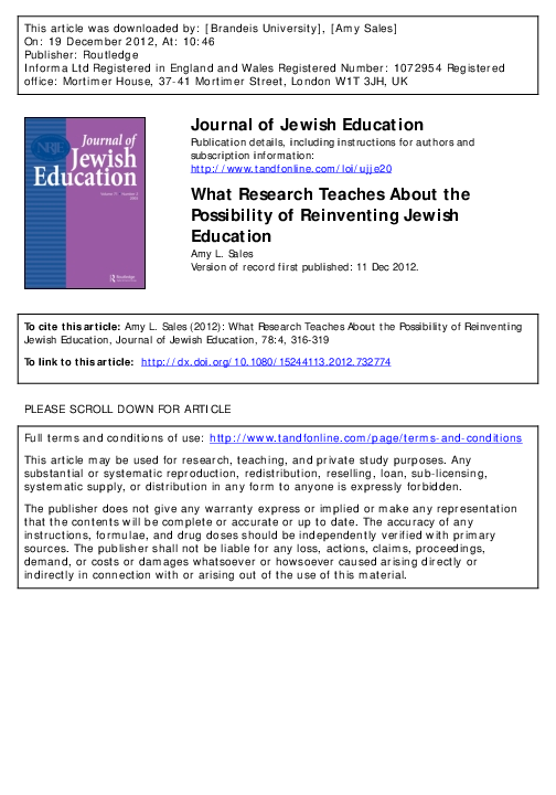 (PDF) What Research Teaches About the Possibility of Reinventing Jewish ...