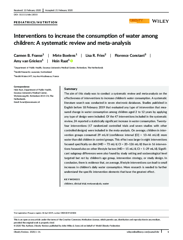 (PDF) Interventions to increase the consumption of water among children ...