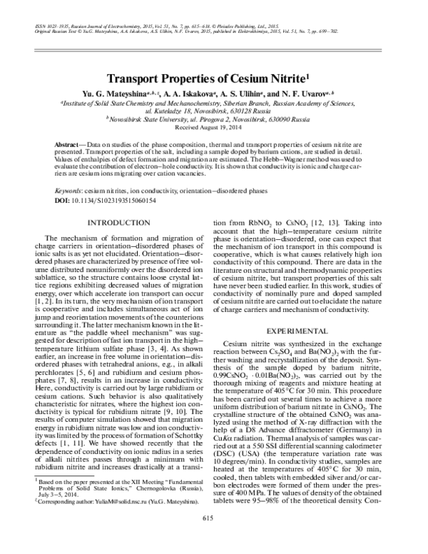 (PDF) Transport properties of cesium nitrite