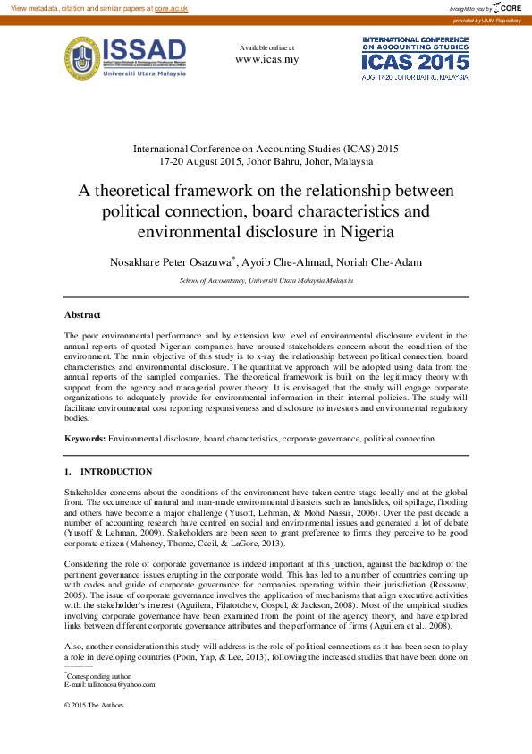 (PDF) A theoretical framework on the relationship between political connection, board ...