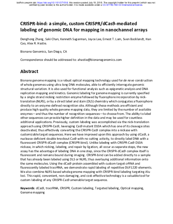 (PDF) CRISPR-bind: a simple, custom CRISPR/dCas9-mediated labeling of ...